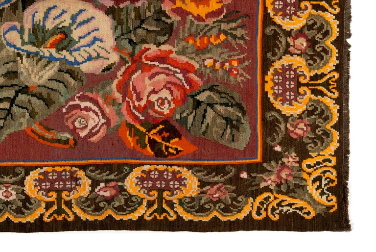 6.9x8 Ft Vintage Bessarabian Kilim, Floral Handwoven Wool Rug from ...