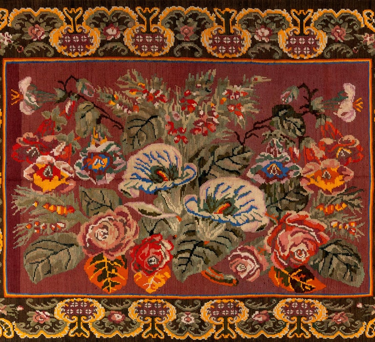 6.9x8 Ft Vintage Bessarabian Kilim, Floral Handwoven Wool Rug from ...