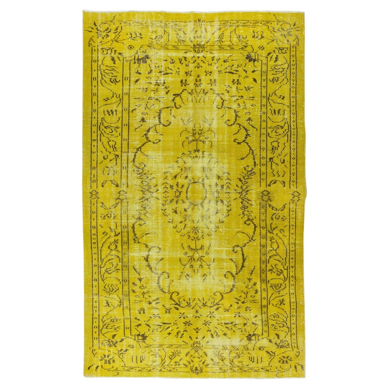 Hand Knotted Yellow Overdyed Wool Rug, Vintage Carpet from Turkey For ...