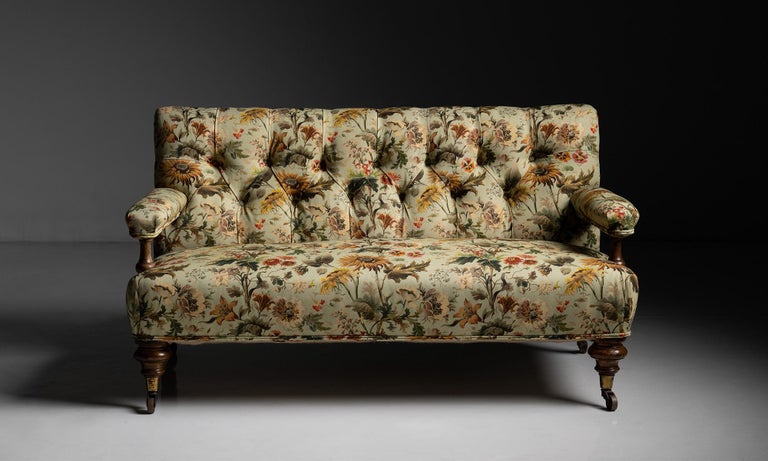 Button Back Sofa in Linen Blend, England, circa 1880 at 1stDibs