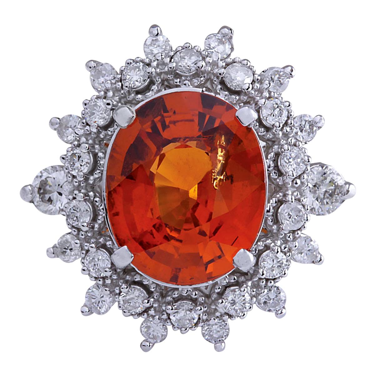 5.90 Carat Natural Mandarin Garnet 18 Karat White Gold Diamond Ring For ...