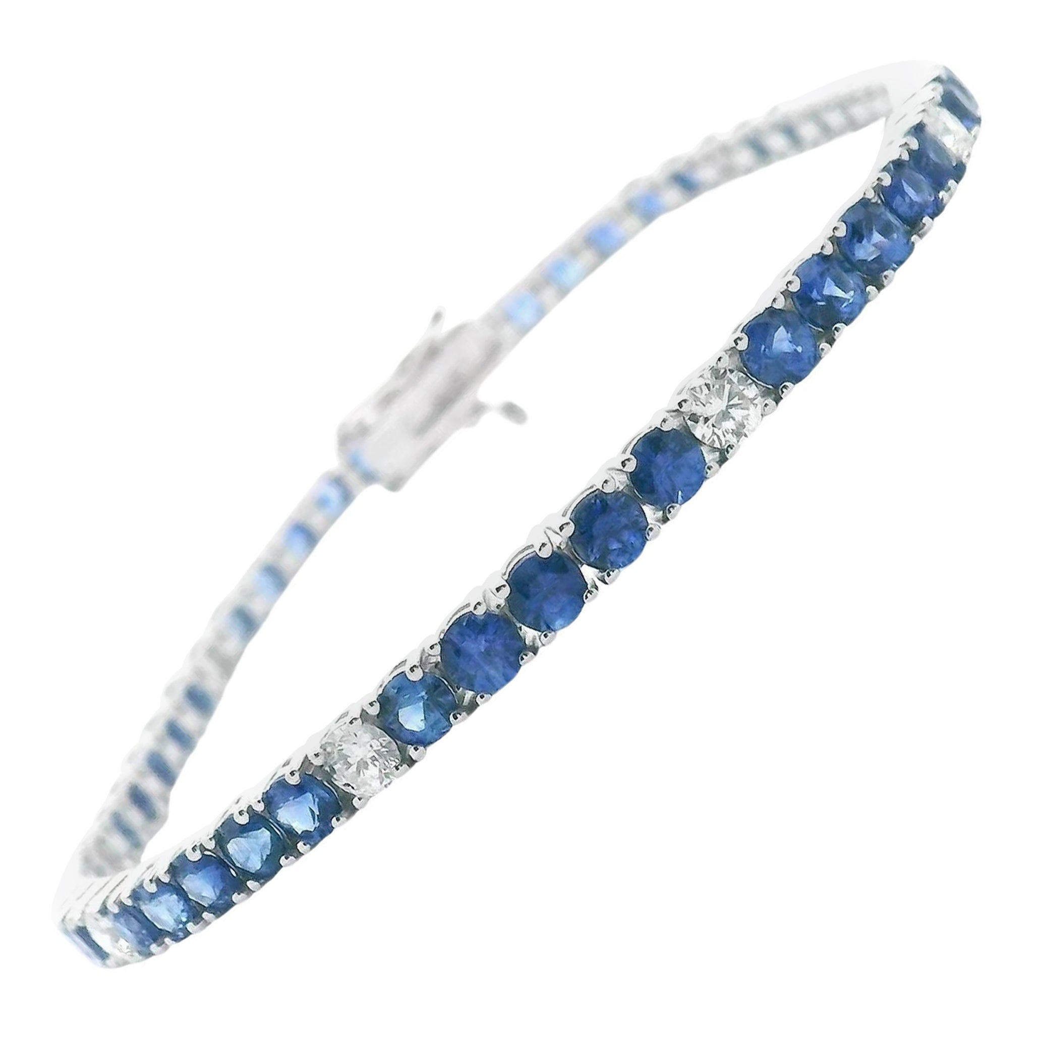 Set in 18K White, Ceylon Blue Sapphires and Rose Cut Diamonds Tennis ...