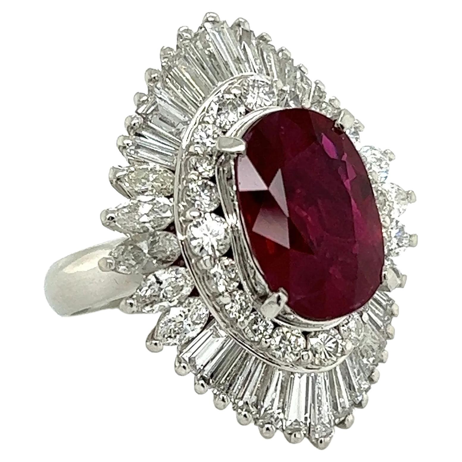 4.03 Carat Oval Ruby GIA and Diamond Platinum Cocktail Ring Estate Fine ...
