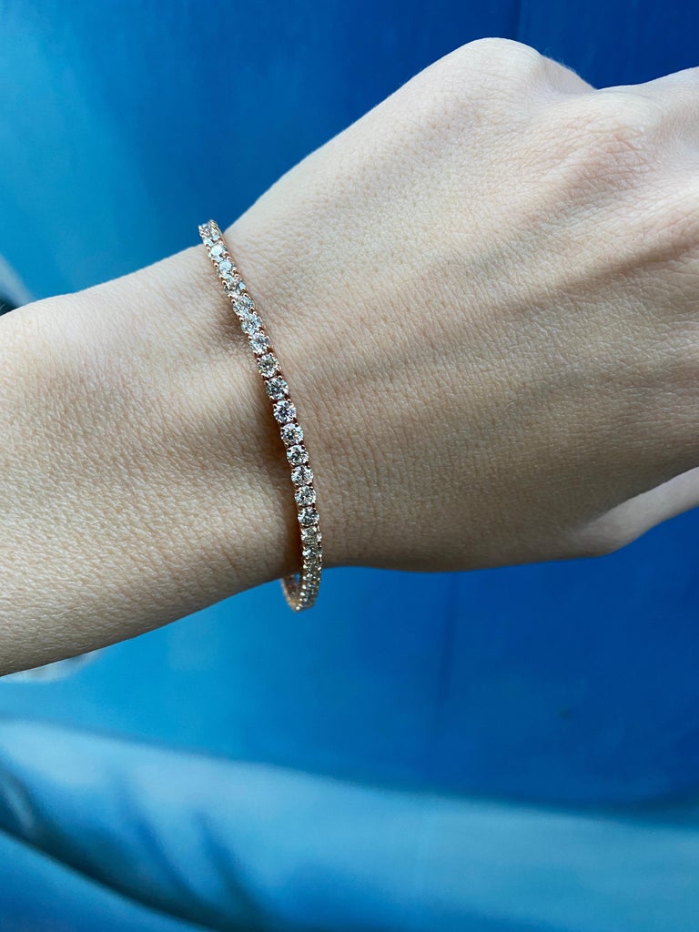 5.97 Carat Total Weight 14 Karat Rose Gold Diamond Tennis Bracelet For Sale at 1stDibs
