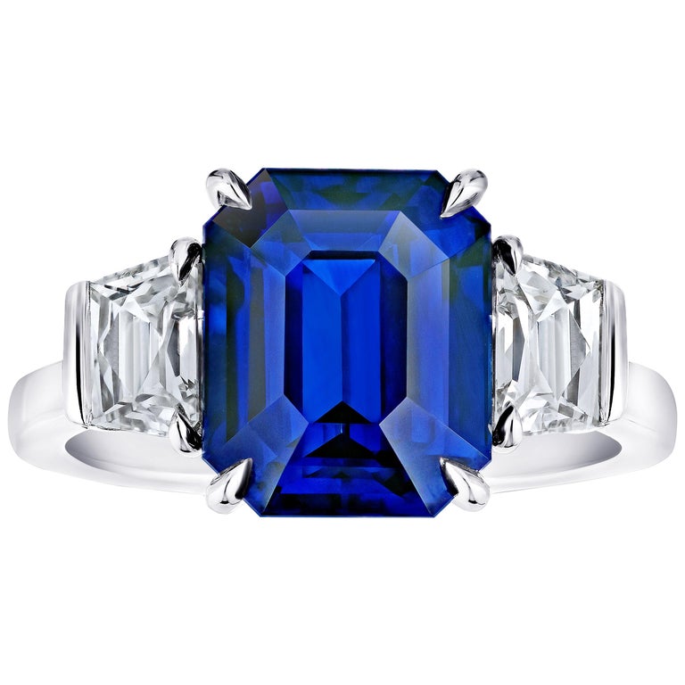 5.98 Carat Emerald Cut Sapphire and Diamond Ring at 1stDibs