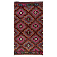 Vintage Hand Woven Turkish Kilim Rug in Wool with Sub-Geometric Diamond ...