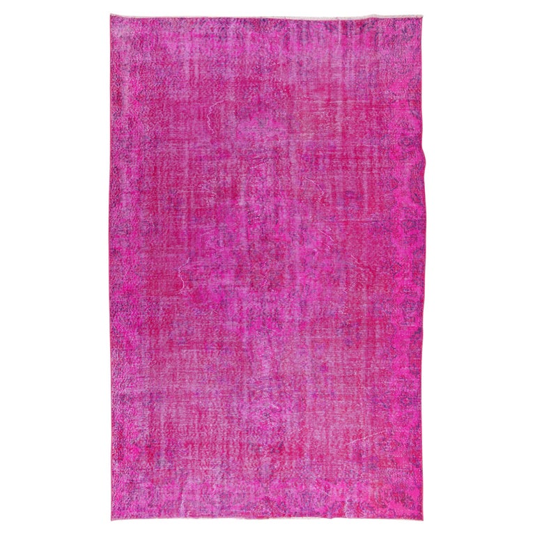 Room Size Modern Hand-Made Turkish Vintage Wool Rug Over-Dyed in Pink ...