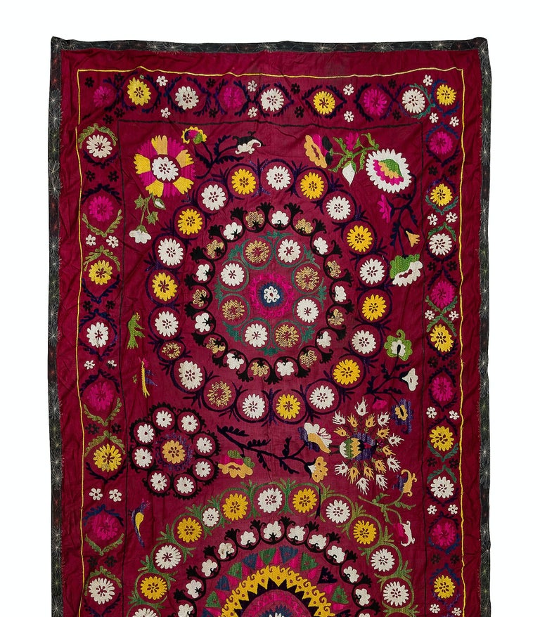5x12 Ft Vintage Silk Hand Embroidery Bed Cover, Unique Uzbek Suzani ...