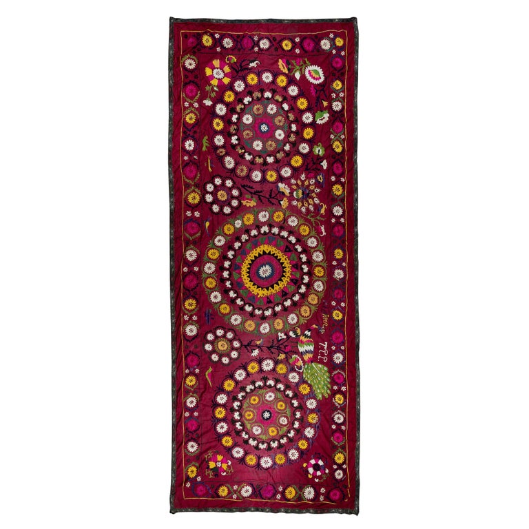 5x12 Ft Vintage Silk Hand Embroidery Bed Cover, Unique Uzbek Suzani ...