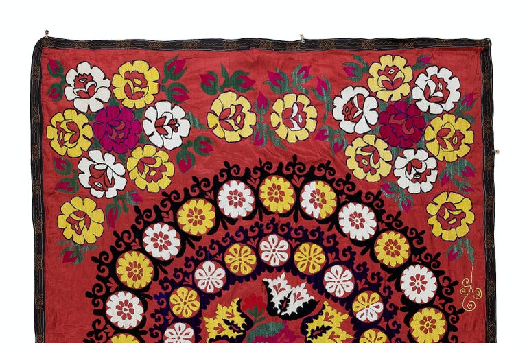 5x6 Ft Vintage Traditional Silk Embroidery Bed Cover, Asian Suzani Wall ...