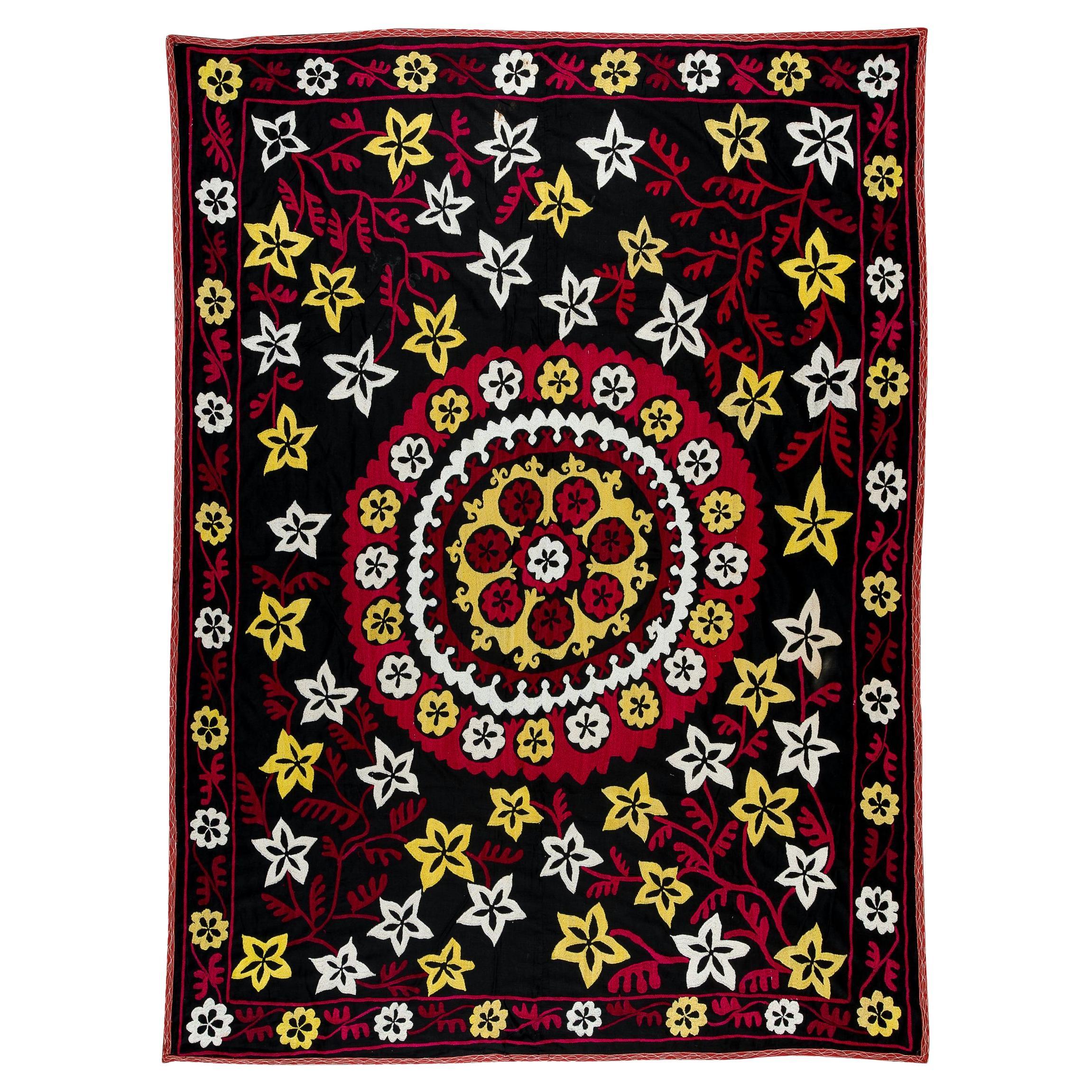 6x7.5 Ft Vintage Central Asian Silk Embroidered Suzani Bed Cover or ...