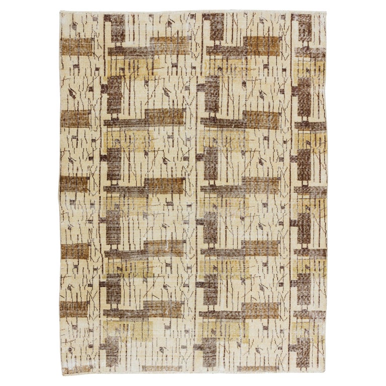 5x6.6 Ft Mid-Century Modern Vintage Handmade Turkish Rug Designed by ...