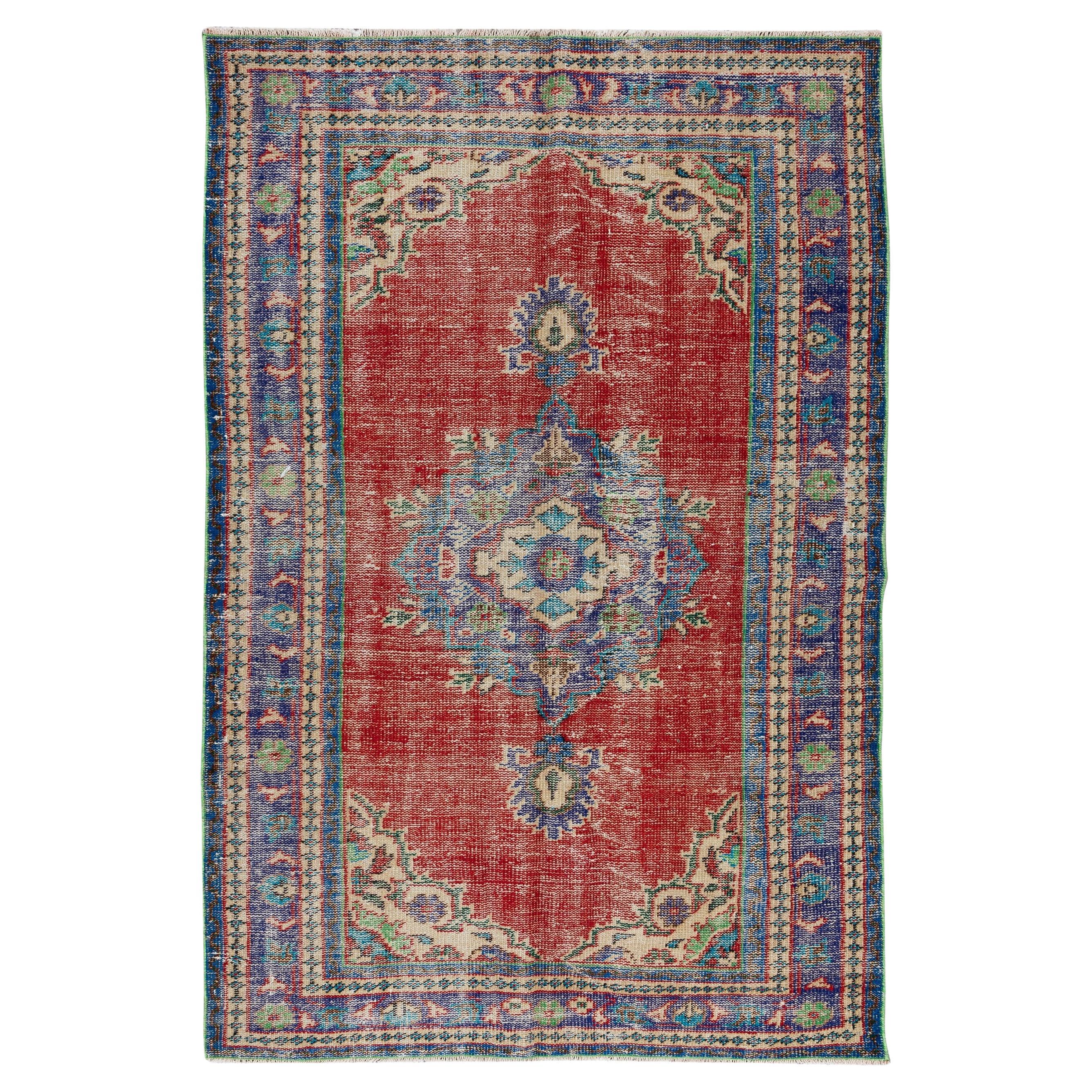 4x7 Ft Vintage Hand Knotted Turkish Village Wool Rug with Medallion ...
