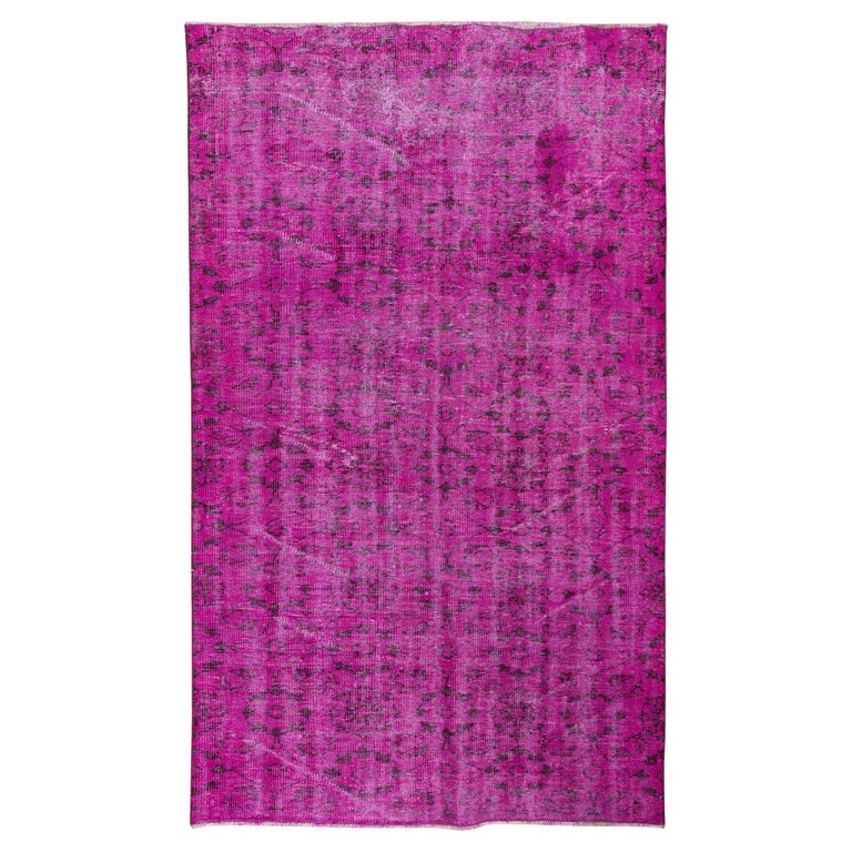 Vintage Handmade Turkish Rug Over-Dyed in Pink Color with Floral Design ...