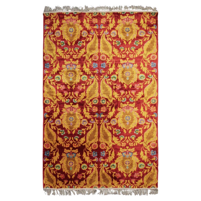 Silk Chinese Rug Gold Geometric Overall Silk Rug Vintage Art Nouveau ...