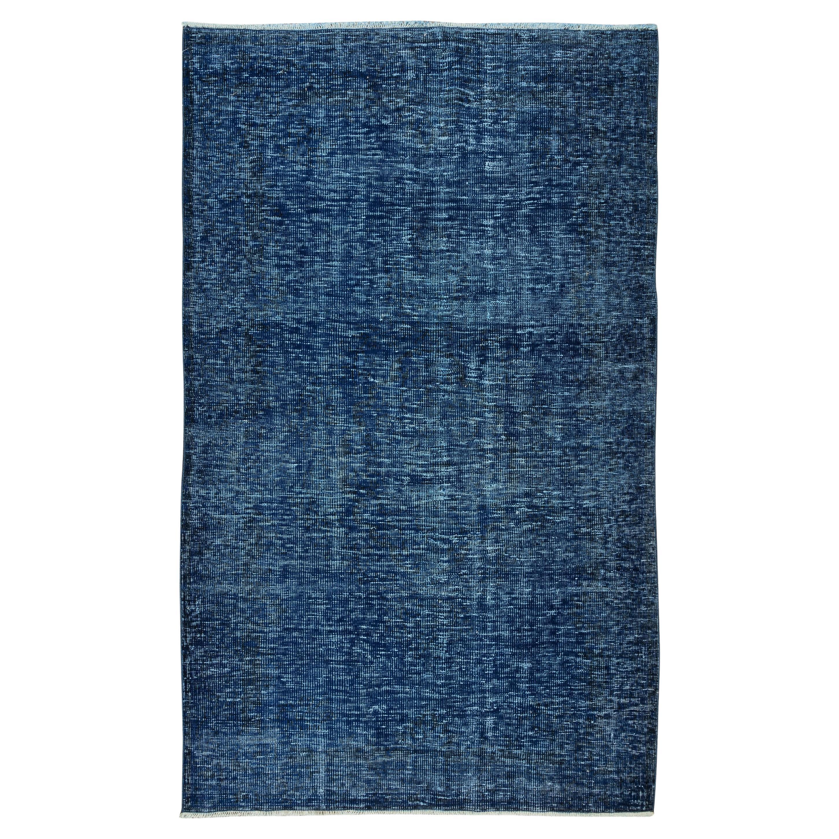 7.6x11 Ft Handmade Vintage Turkish Wool Rug Re-Dyed in Blue 4 Modern ...