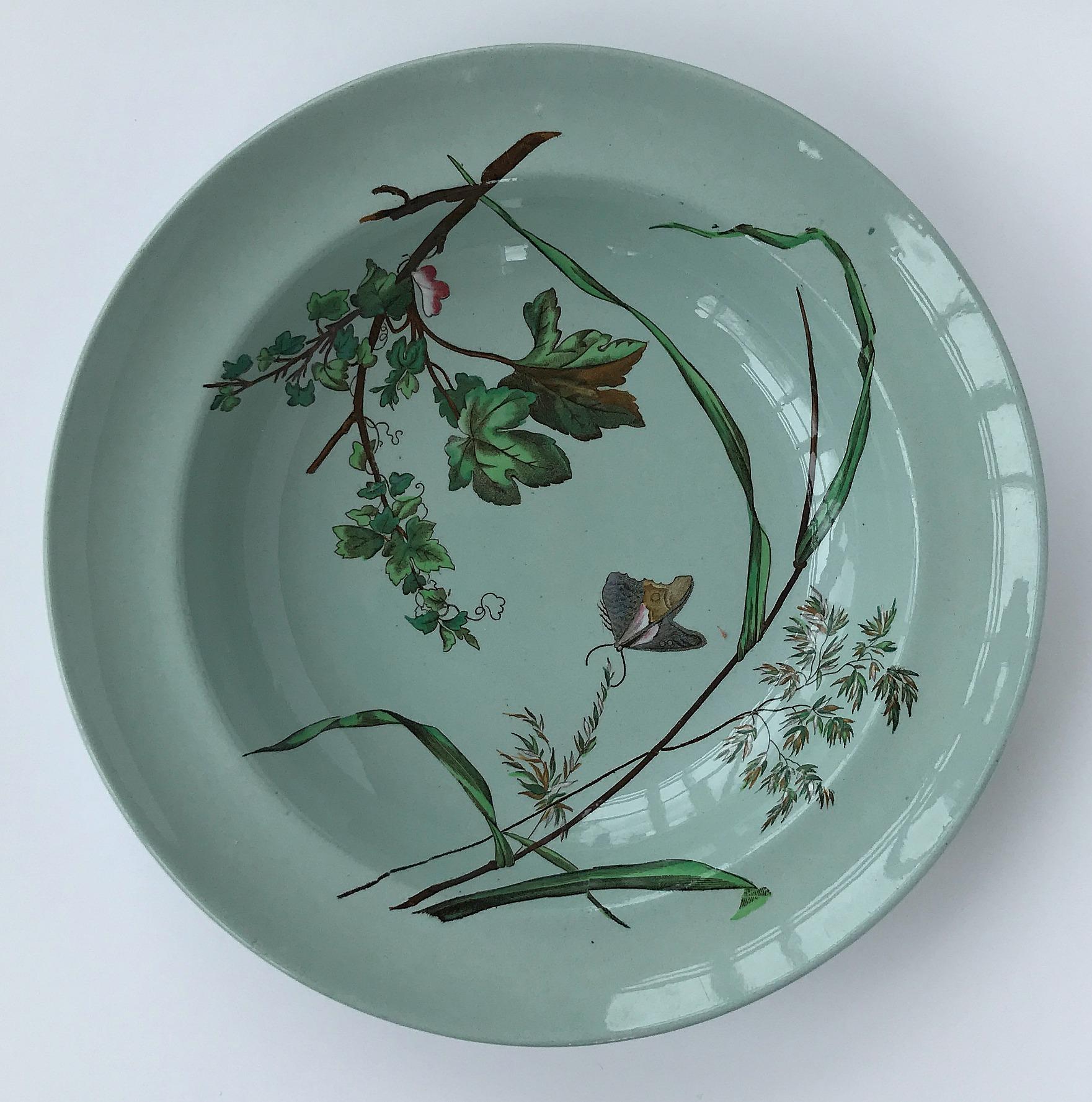 6 19th Century Minton Celadon Aesthetic Movement Botanical Soup Bowls ...