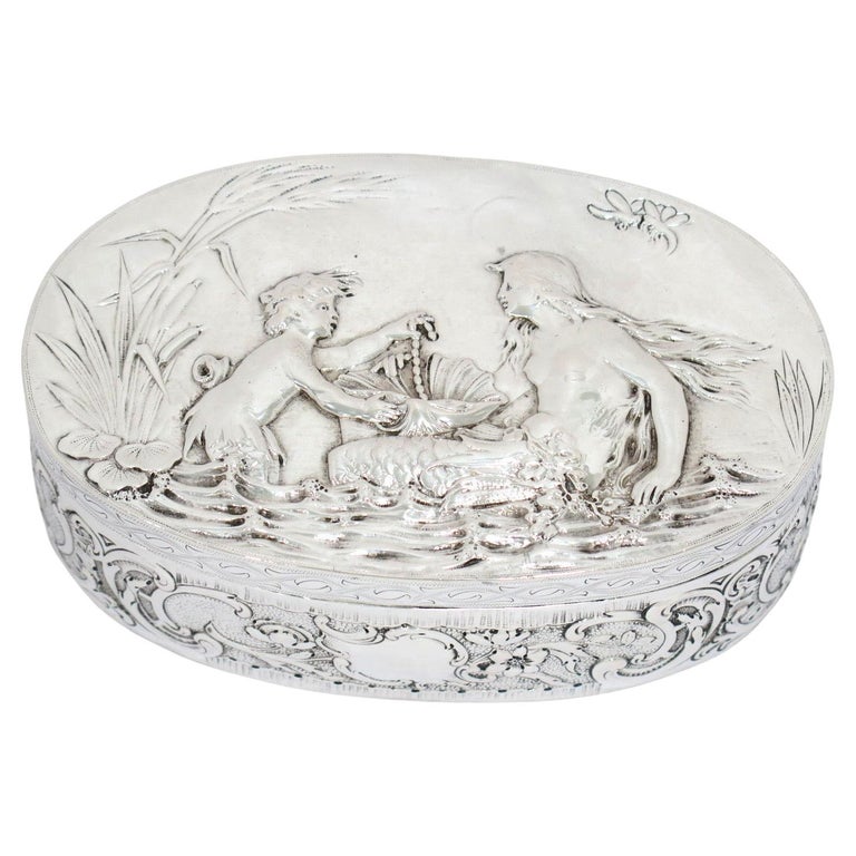 6 3/8 in - European Silver Gilt Interior Antique German Hanau Mermaid ...