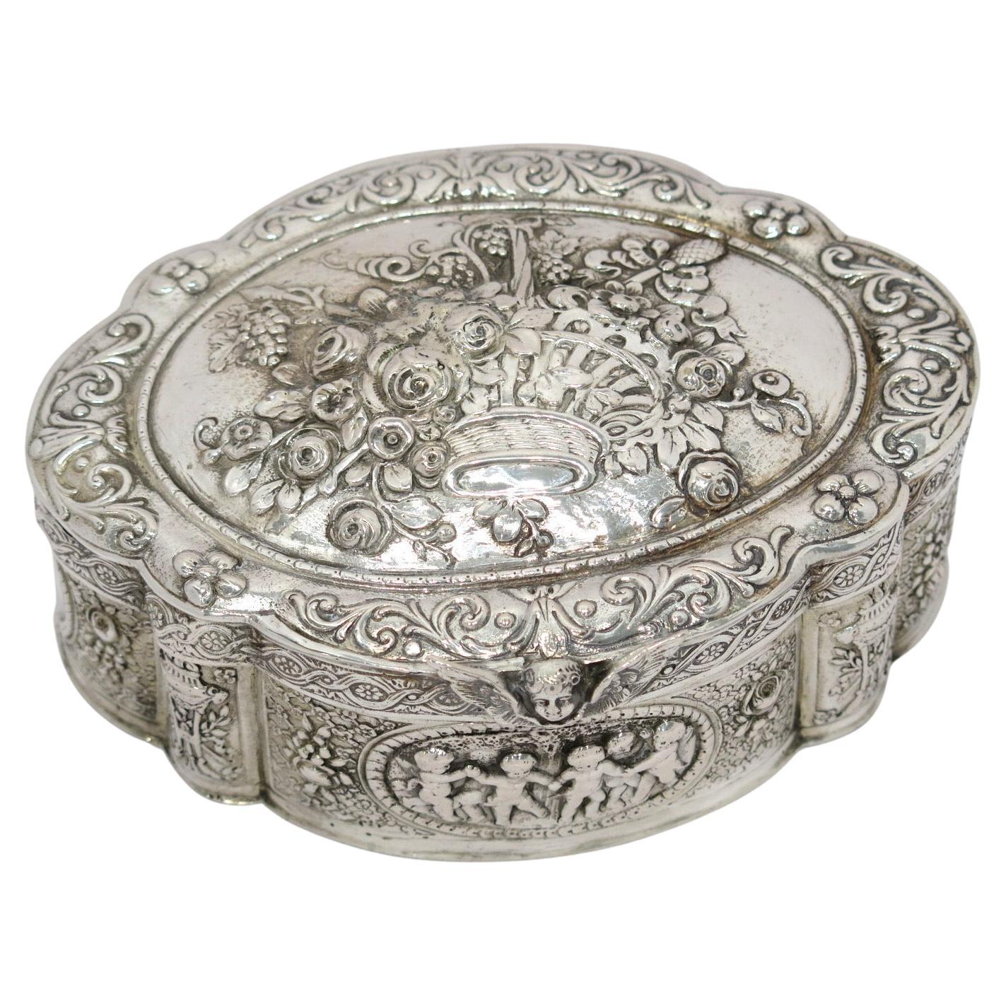 European Silver Gilt Interior Antique German Hanau Flower Basket Box ...