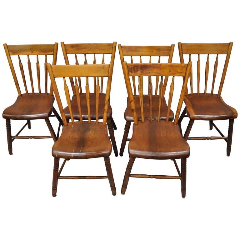 6 Antique American Colonial Farmhouse Windsor Country Dining Chairs ...
