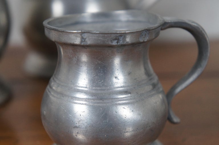 6 Antique Victorian Graduated Pewter Measures Cups Mugs Tankards For ...