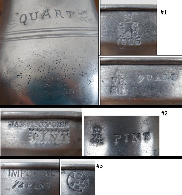 6 Antique Victorian Graduated Pewter Measures Cups Mugs Tankards For ...