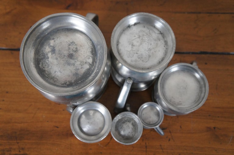 6 Antique Victorian Graduated Pewter Measures Cups Mugs Tankards For ...