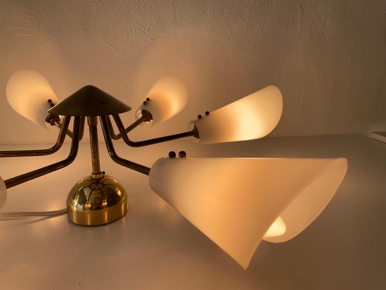 6-Armed Brass Sputnik Chandelier with Plexiglass Reflectors, 1960s ...