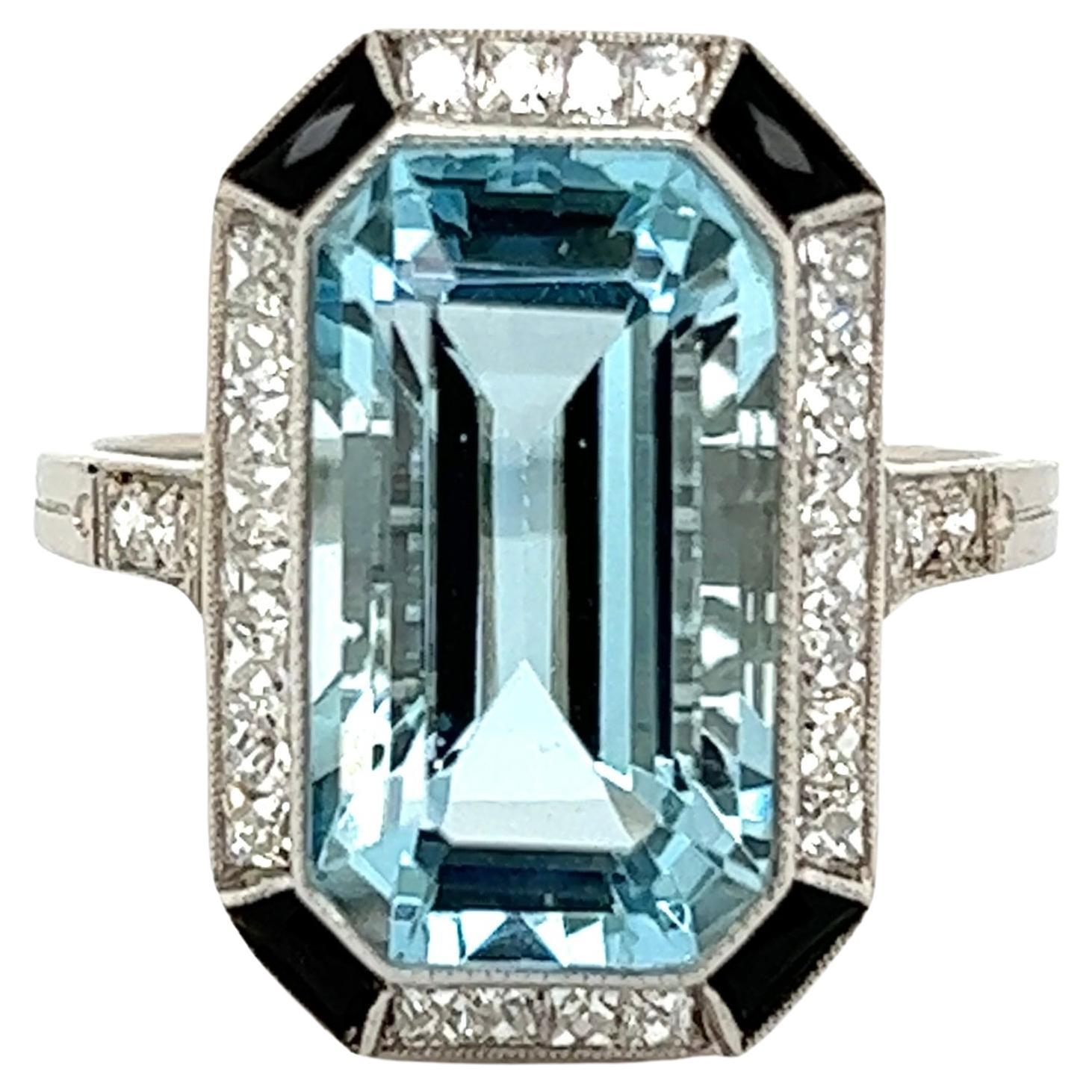 Aquamarine Diamond Platinum Ring For Sale at 1stDibs