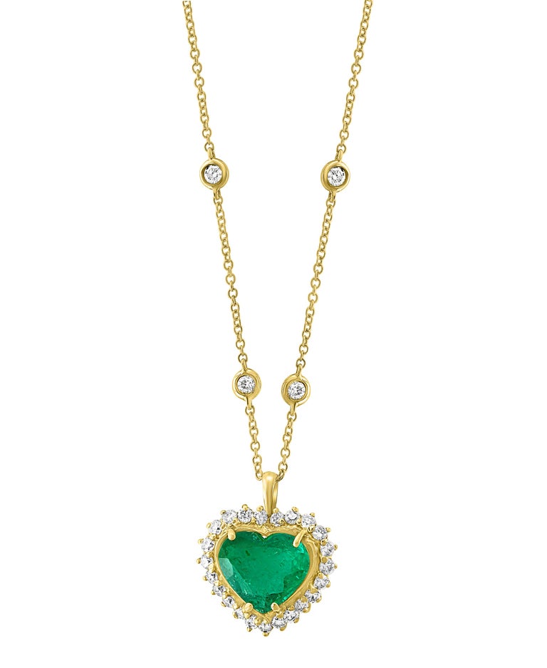 6+ Carat Heart Shape Colombian Emerald and Diamond Pendant Necklace DBY ...