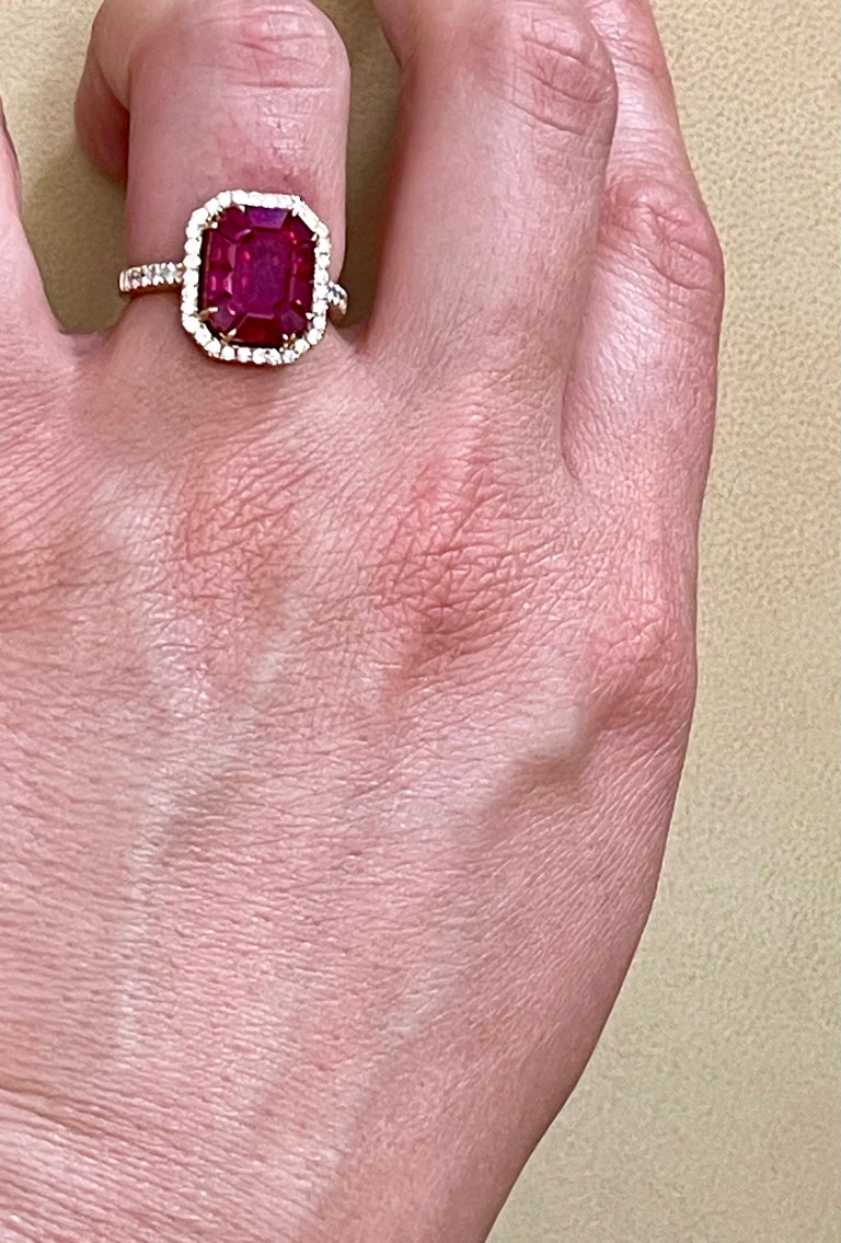 6 Carat Natural Burma Ruby and Diamond Ring in 18 Karat Yellow Gold For ...
