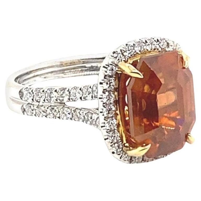 6 Carat Orange Zircon Ring with Diamonds For Sale at 1stDibs