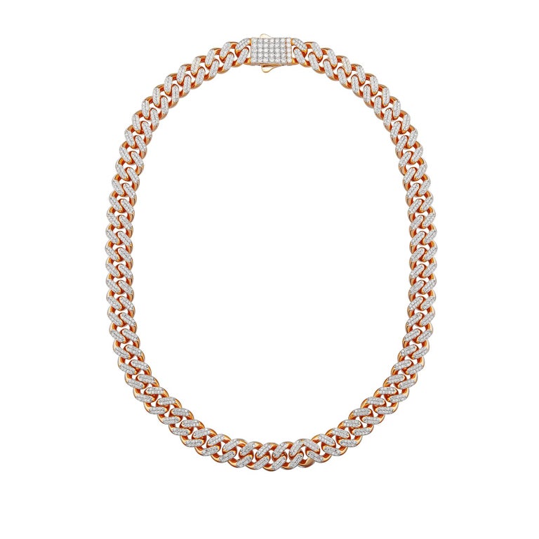 6 Carat Pave Diamond Link Necklace 18K Gold For Sale at 1stDibs