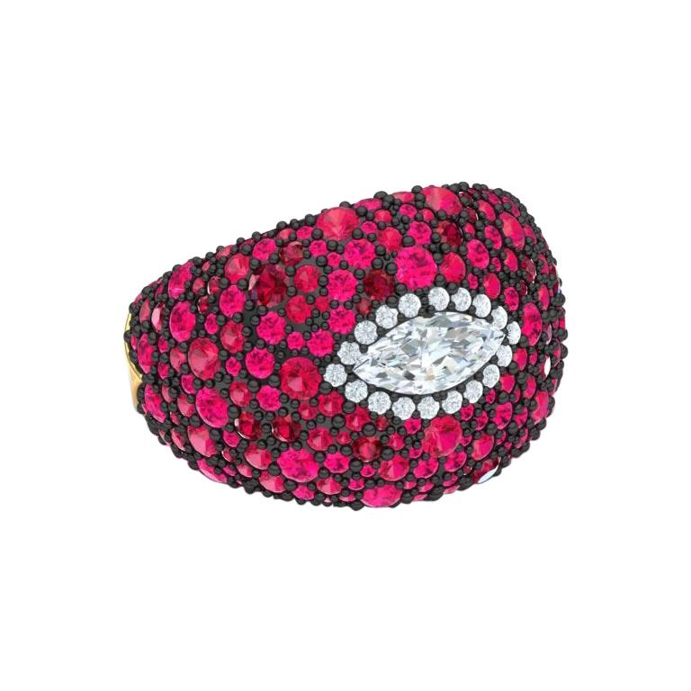 6 Carat Ruby and Tourmaline and Diamond Silver and Yellow Gold Ring For ...