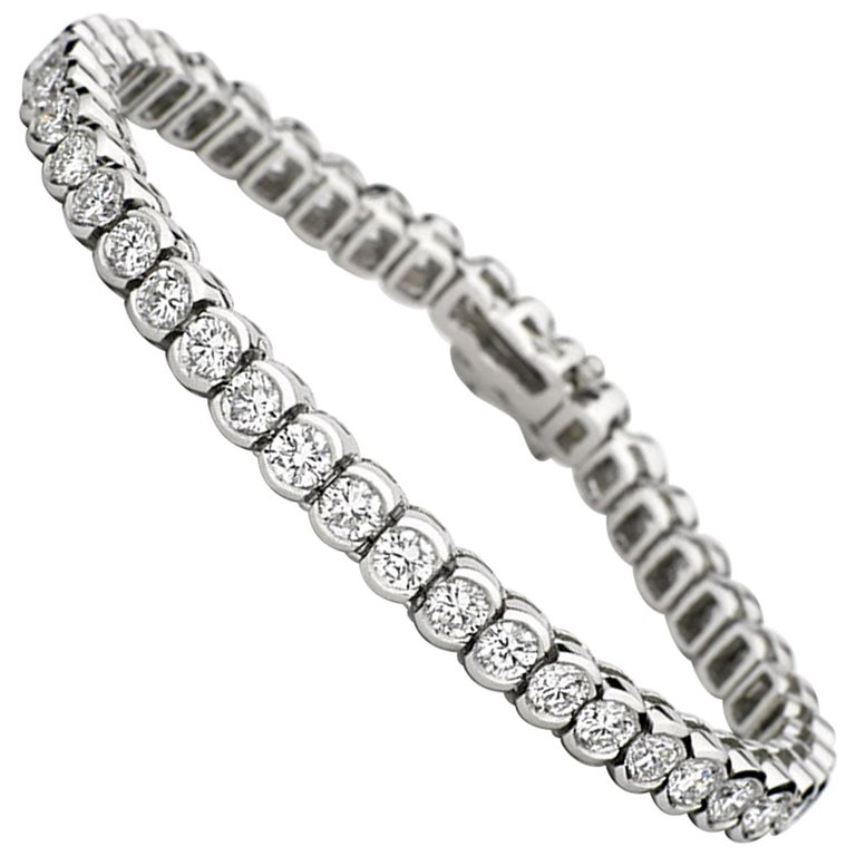 6 Carat Total Weight Platinum Diamond Tennis Bracelet Bezel Set For