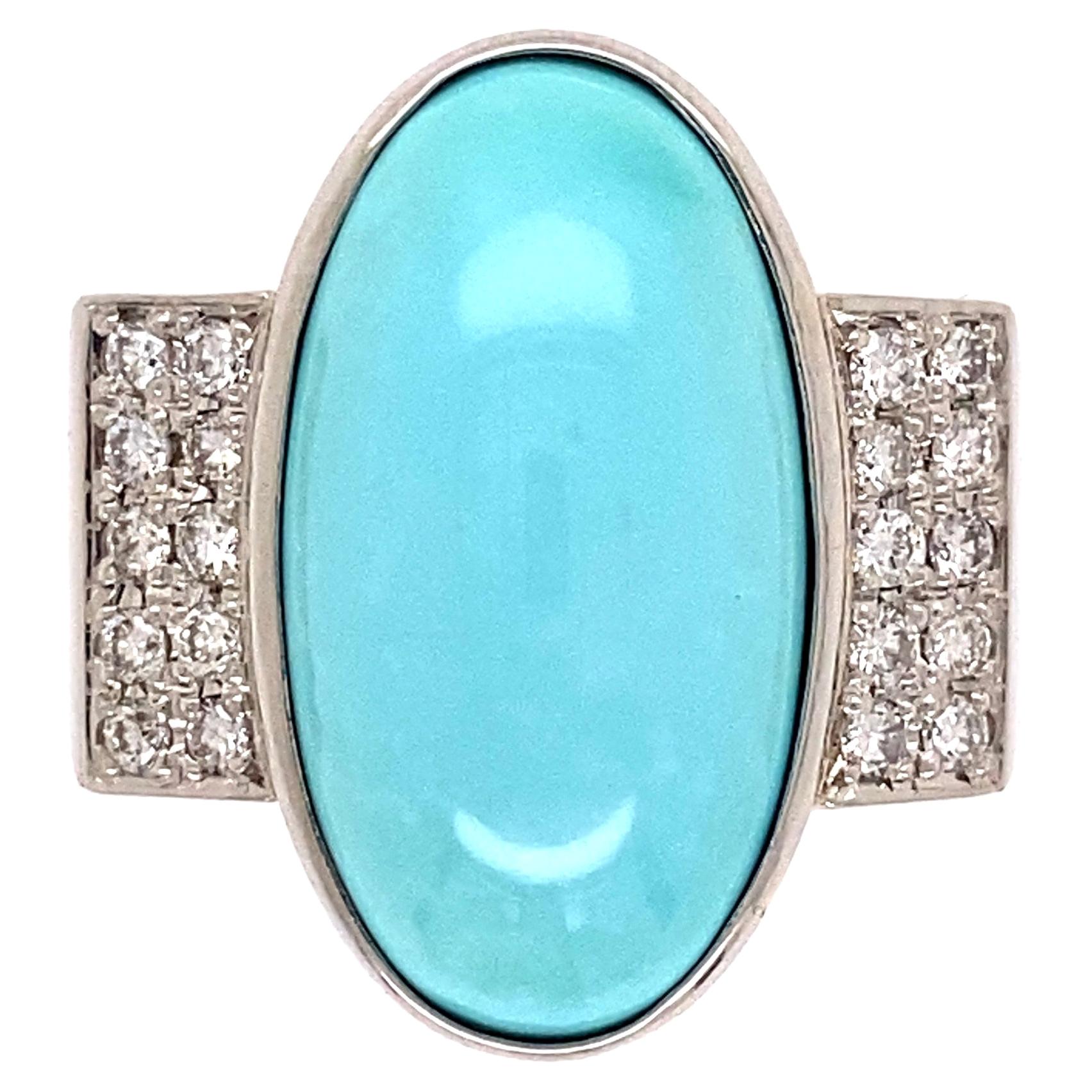 Estate VS Diamond Halo Turquoise Cocktail Ring For Sale at 1stDibs