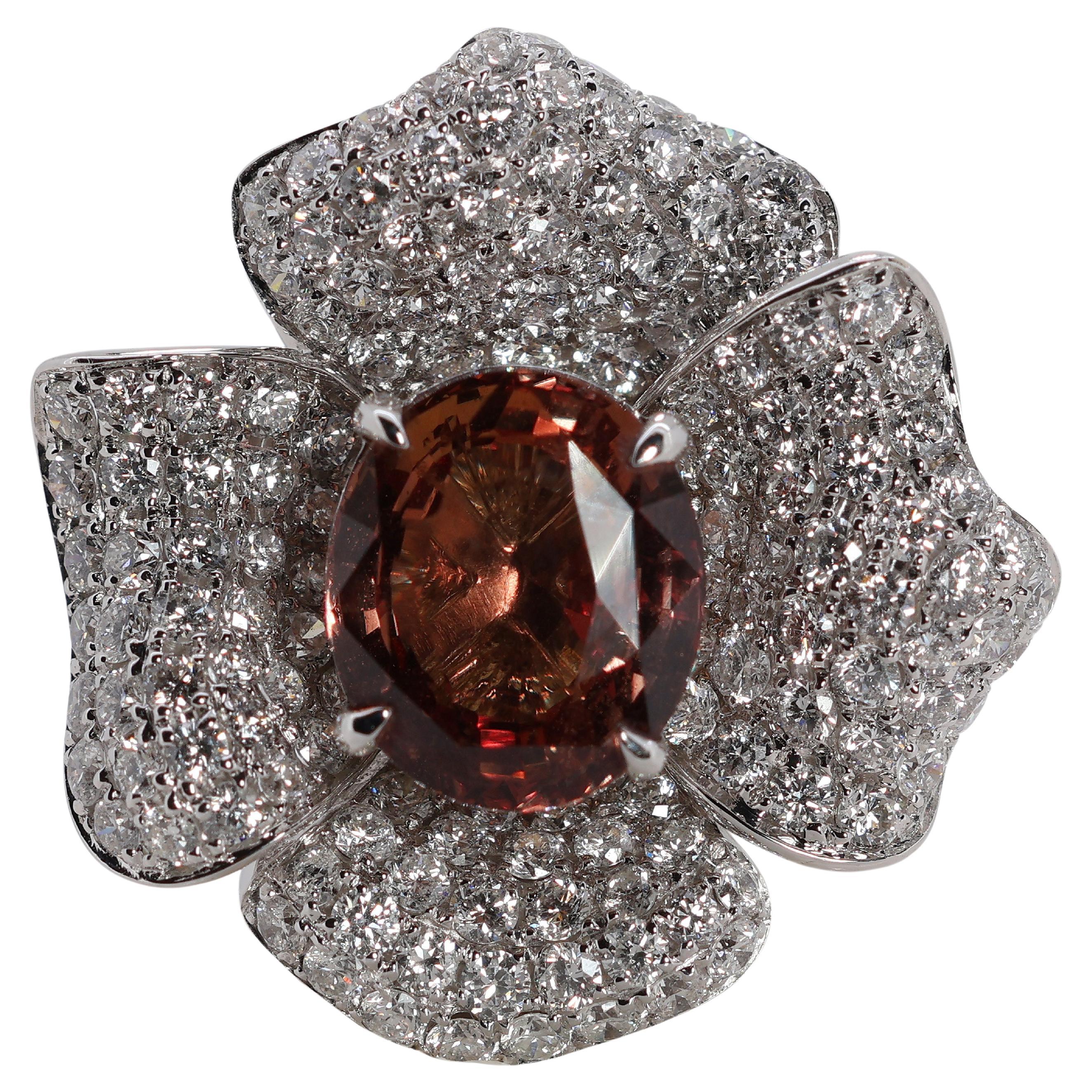 Convertible 8 carats Padparadscha and Natural Diamond Ring/Pendant with ...