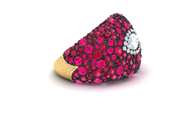 6 Carat Ruby and Tourmaline and Diamond Silver and Yellow Gold Ring For ...