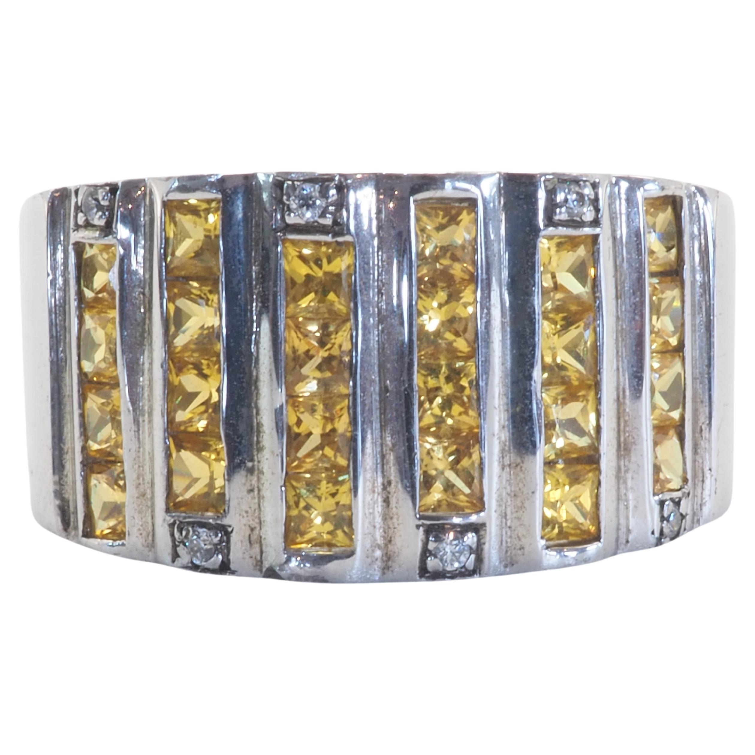 6 Column 2.20ct Yellow Sapphire and Quartz Band Sterling Silver Ring at ...
