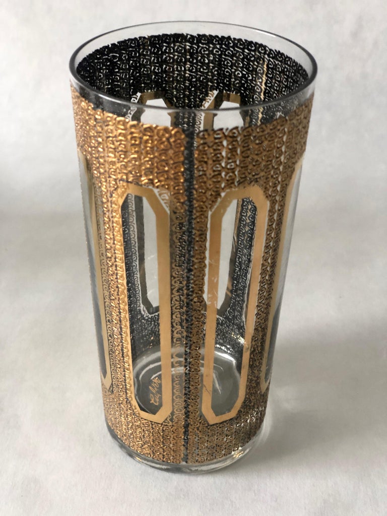 6 Culver Textured Gilt Gold Pattern Over Clear Glass Tall Cocktail ...