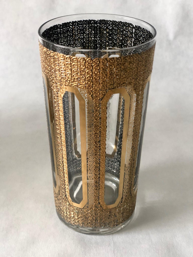 6 Culver Textured Gilt Gold Pattern Over Clear Glass Tall Cocktail ...
