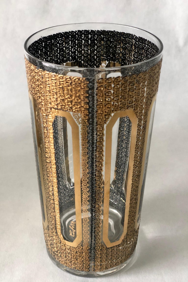 6 Culver Textured Gilt Gold Pattern Over Clear Glass Tall Cocktail ...