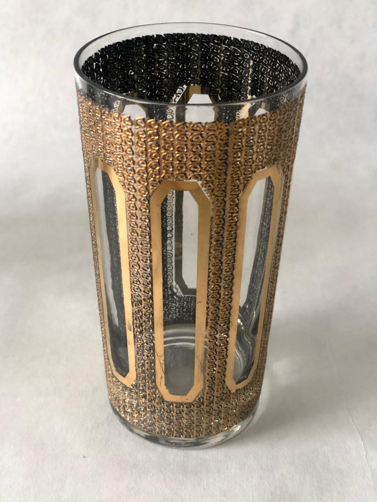 6 Culver Textured Gilt Gold Pattern Over Clear Glass Tall Cocktail ...