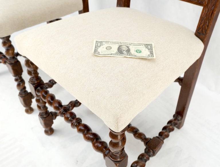 6 Fine Carved Oak Lion Heads Twisted Legs New Upholstery Jacobean ...