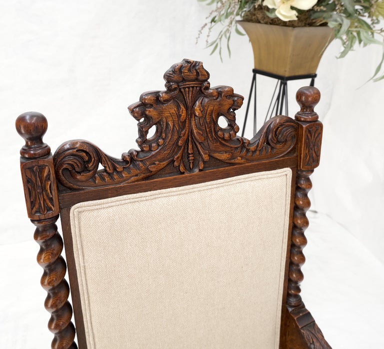 6 Fine Carved Oak Lion Heads Twisted Legs New Upholstery Jacobean ...