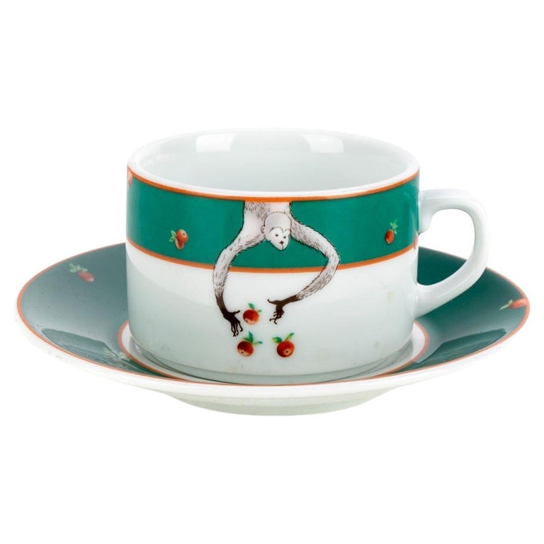 6 Green Le Cirque N.Y. Branded Bernardaud Tea Cups and Saucer with ...