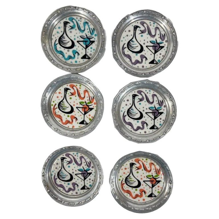 6 Hand Wrought Atomic Design, Aluminium and Ceramic Drink Coasters by ...