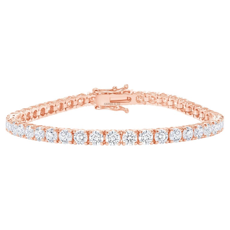 14K Rose Gold 9 Carat Round Diamond Tennis Bracelet For Sale at 1stDibs