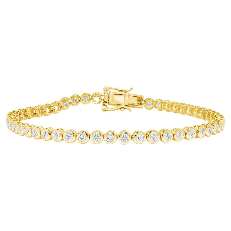 14k Yellow Gold 3 Carat Round Diamond Illusion Setting Tennis Bracelet For Sale at 1stDibs