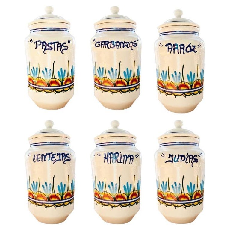 Kitchen Jars 6 Large Popular Ceramic Vintage , Never Used. Blu and ...